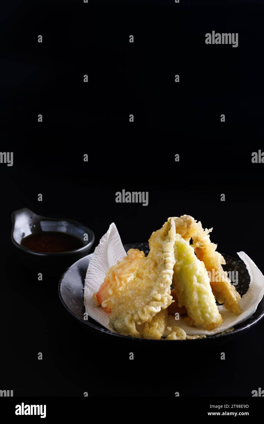 Mix tempura with shrimp fish and vegetable Japanese food isolated in ...