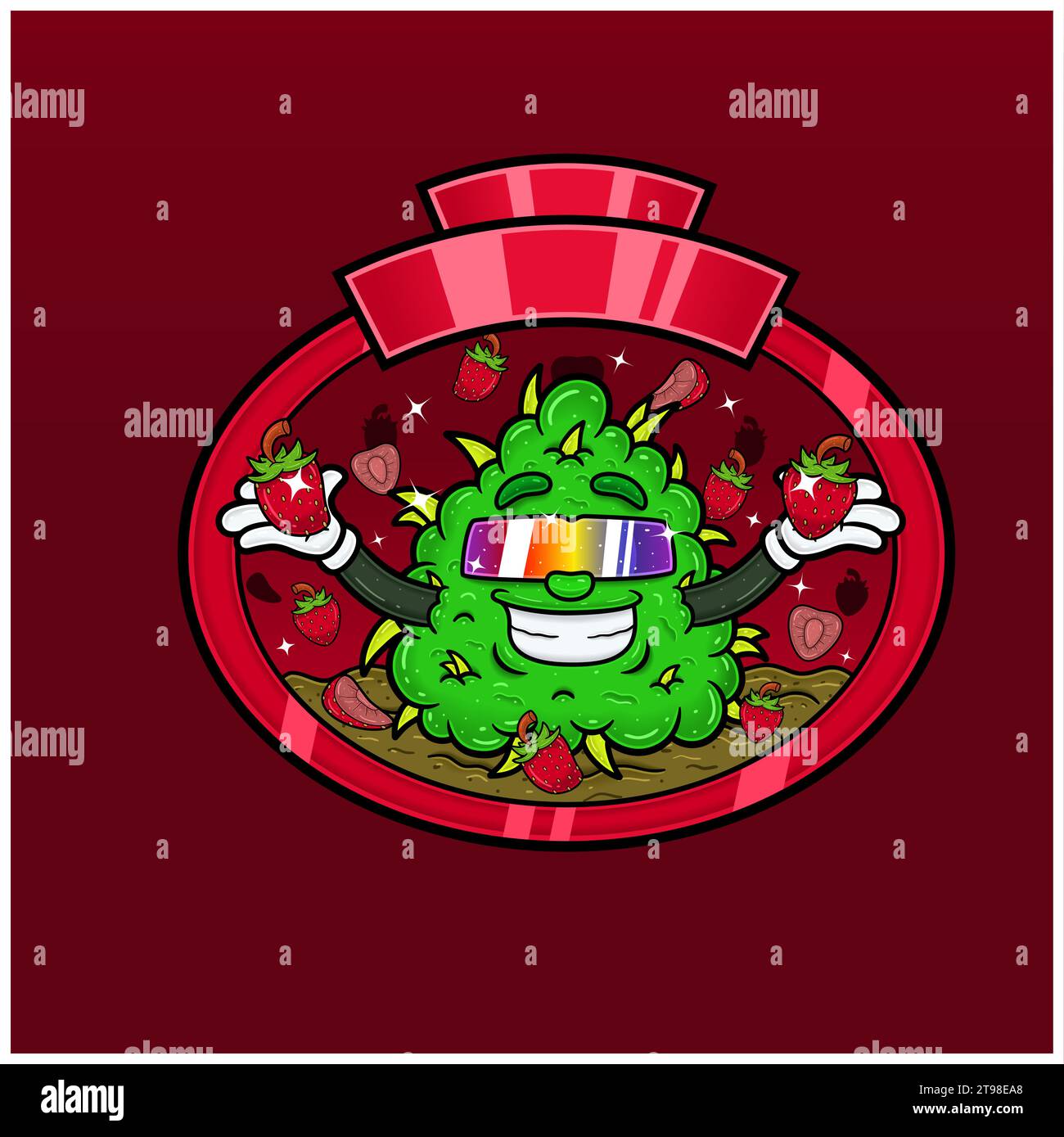 Strawberry Flavor with Weed Mascot Cartoon. Weed Design For Logo, Label ...