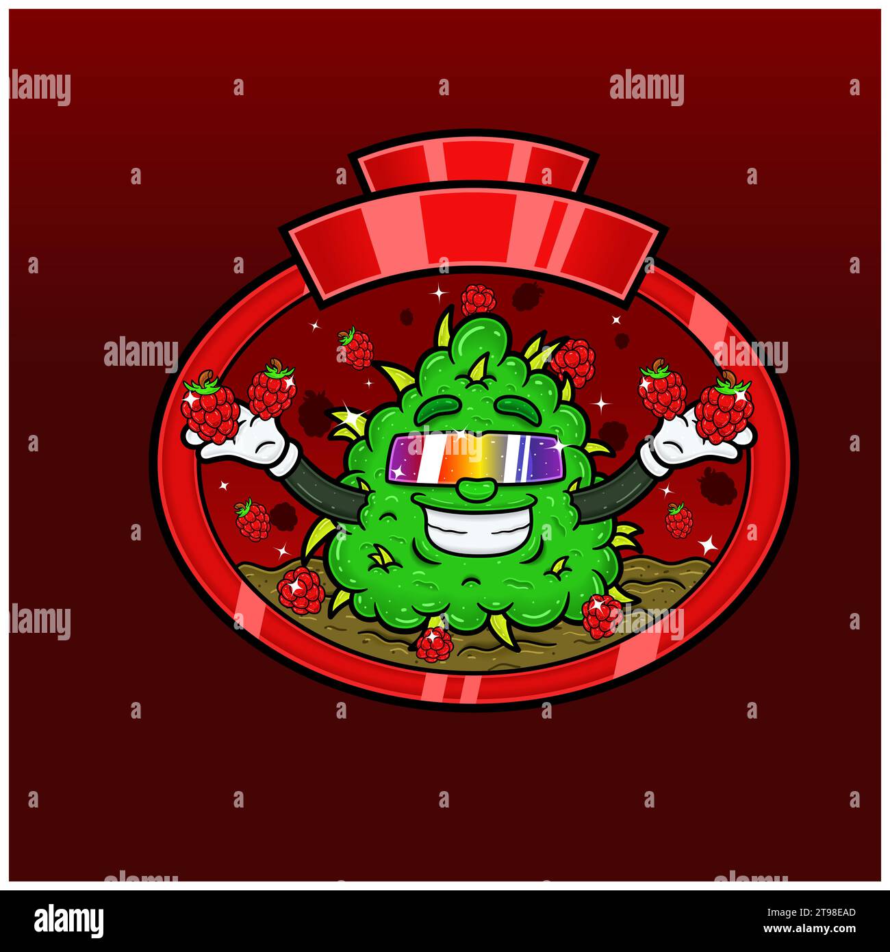 Raspberry Flavor with Weed Mascot Cartoon. Weed Design For Logo, Label ...