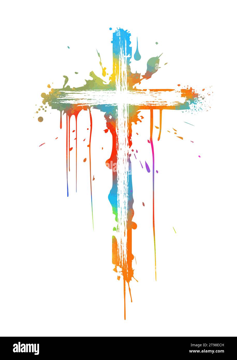 colored cross made of blots. Happy easter. hand drawing. Not AI, Vector ...