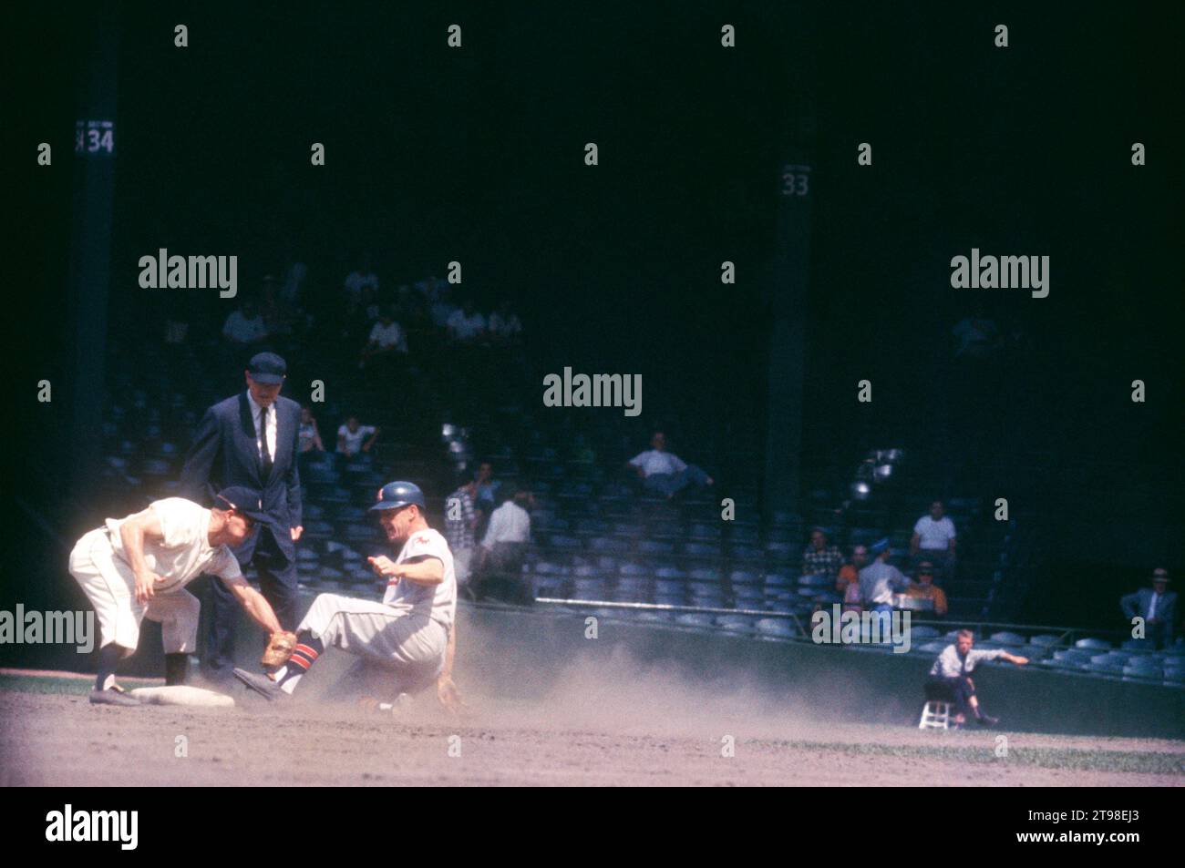 DETROIT, MI - JUNE 29: Ted Lepcio #22 of the Detroit Tigers puts the ...