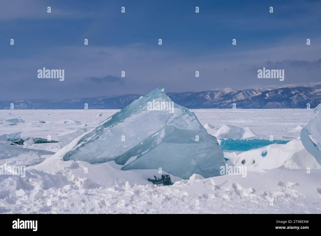 Ice hummock on the ice of lake Baikal. On the ice of Lake Baikal ...