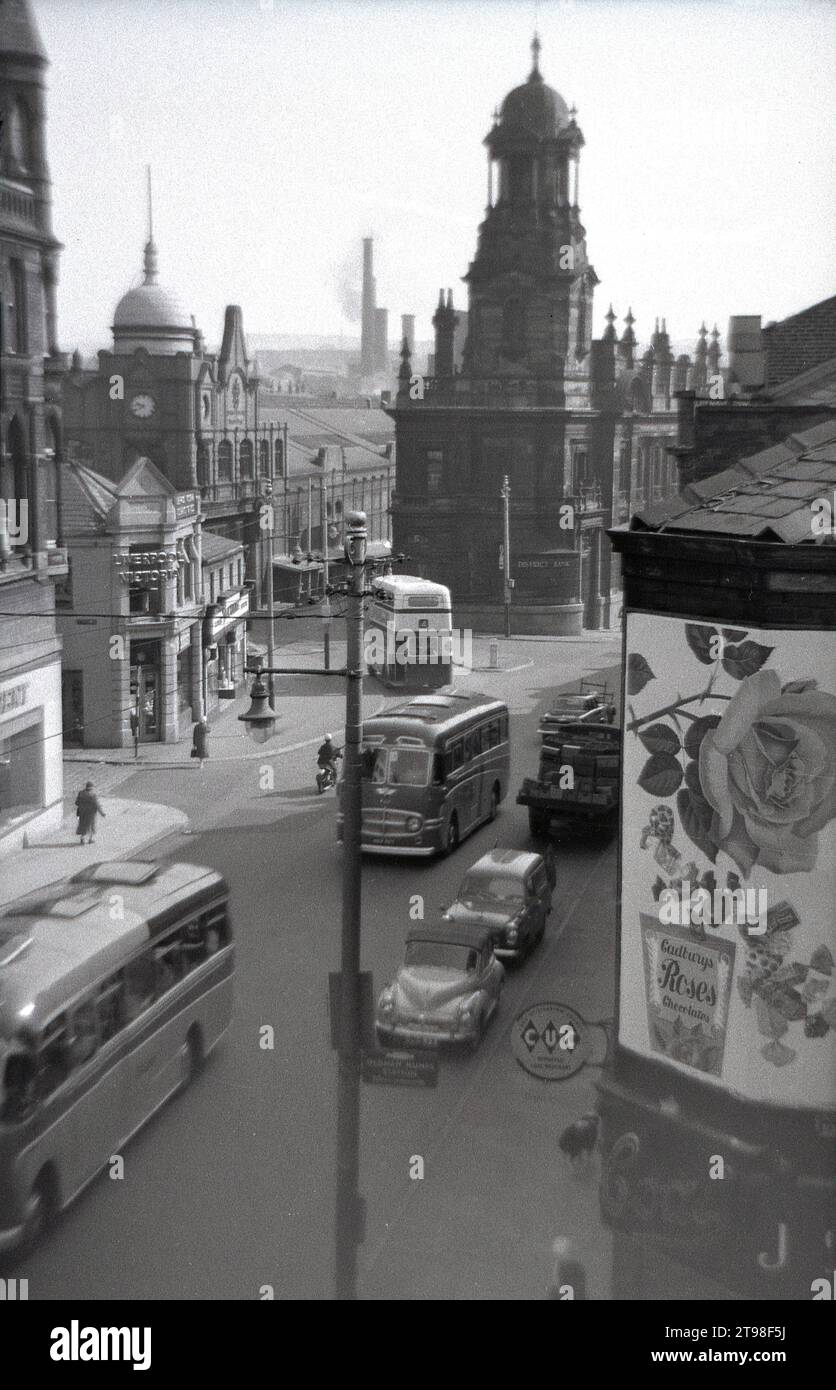 1950s, historical, an overhead view of Oldham town, showing in the ...