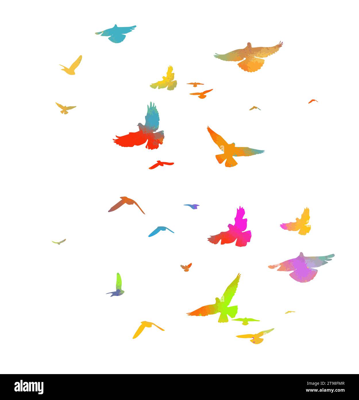 A flock of colored birds. Not AI, Vector illustration Stock Vector ...