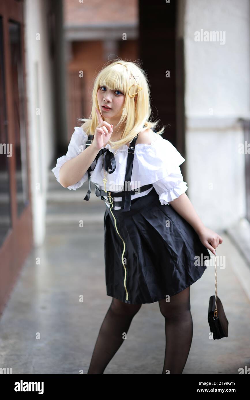 Portrait of a beautiful young woman game Cosplay with blonde hair Stock ...