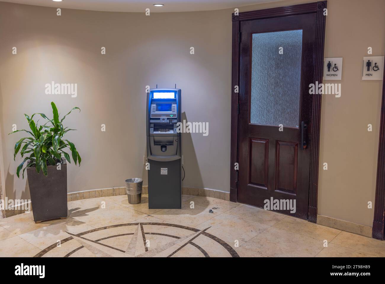 Interior view of hotel, equipped with ATM for convenience of visitors ...