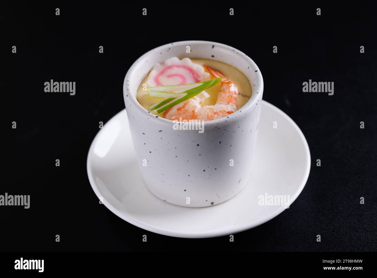 Japanese Traditional food Eggs Custard Chawanmushi isolated in black ...