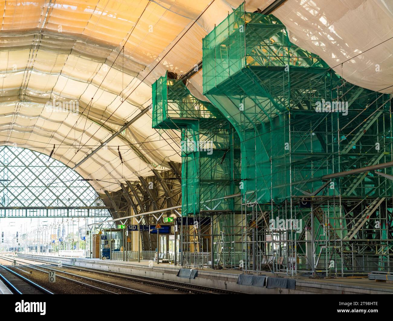 Construction site at the central station to repair the rooftop. The ...