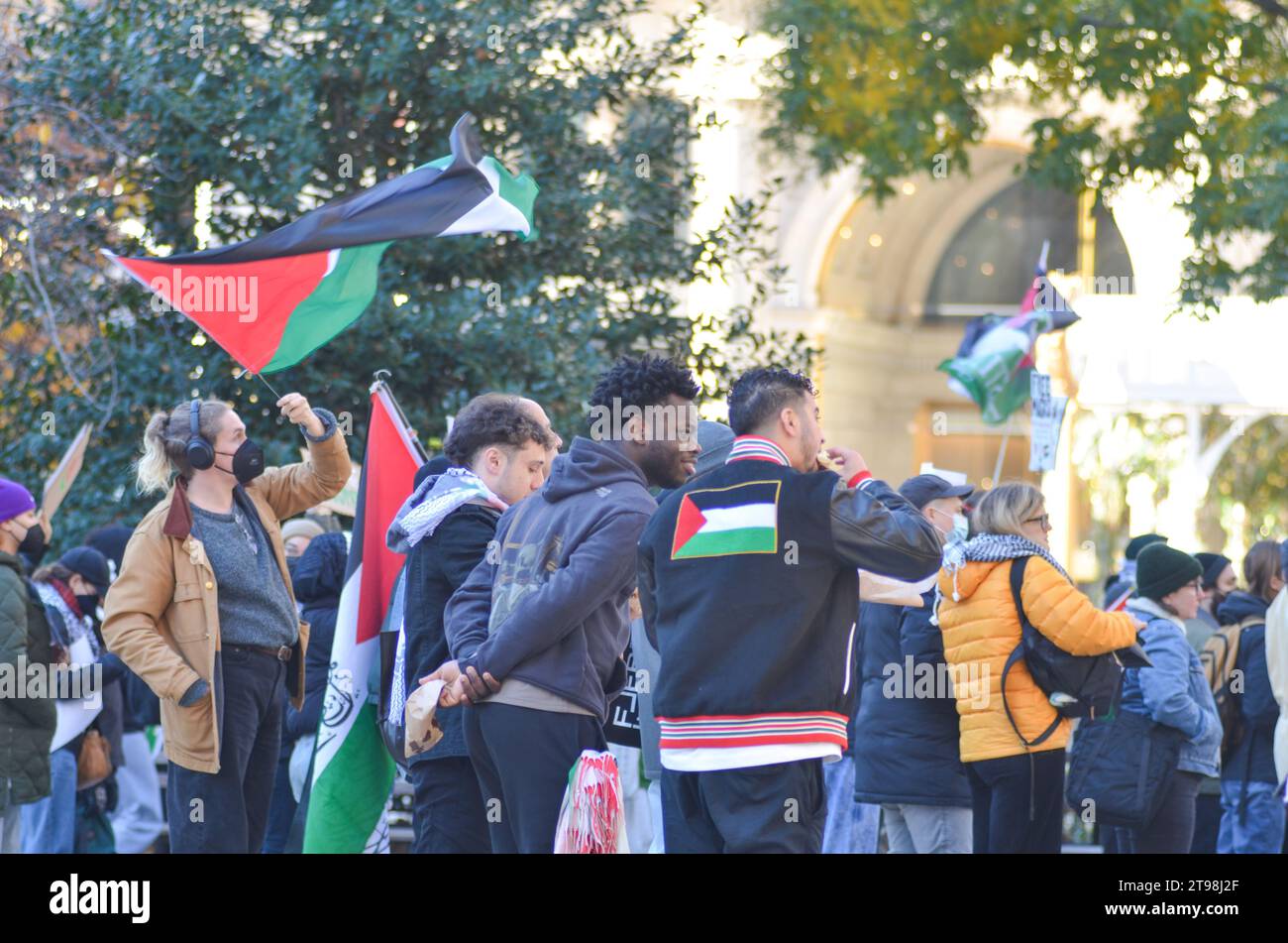 New York City, United States. 23rd November, 2023. Demonstrators are ...