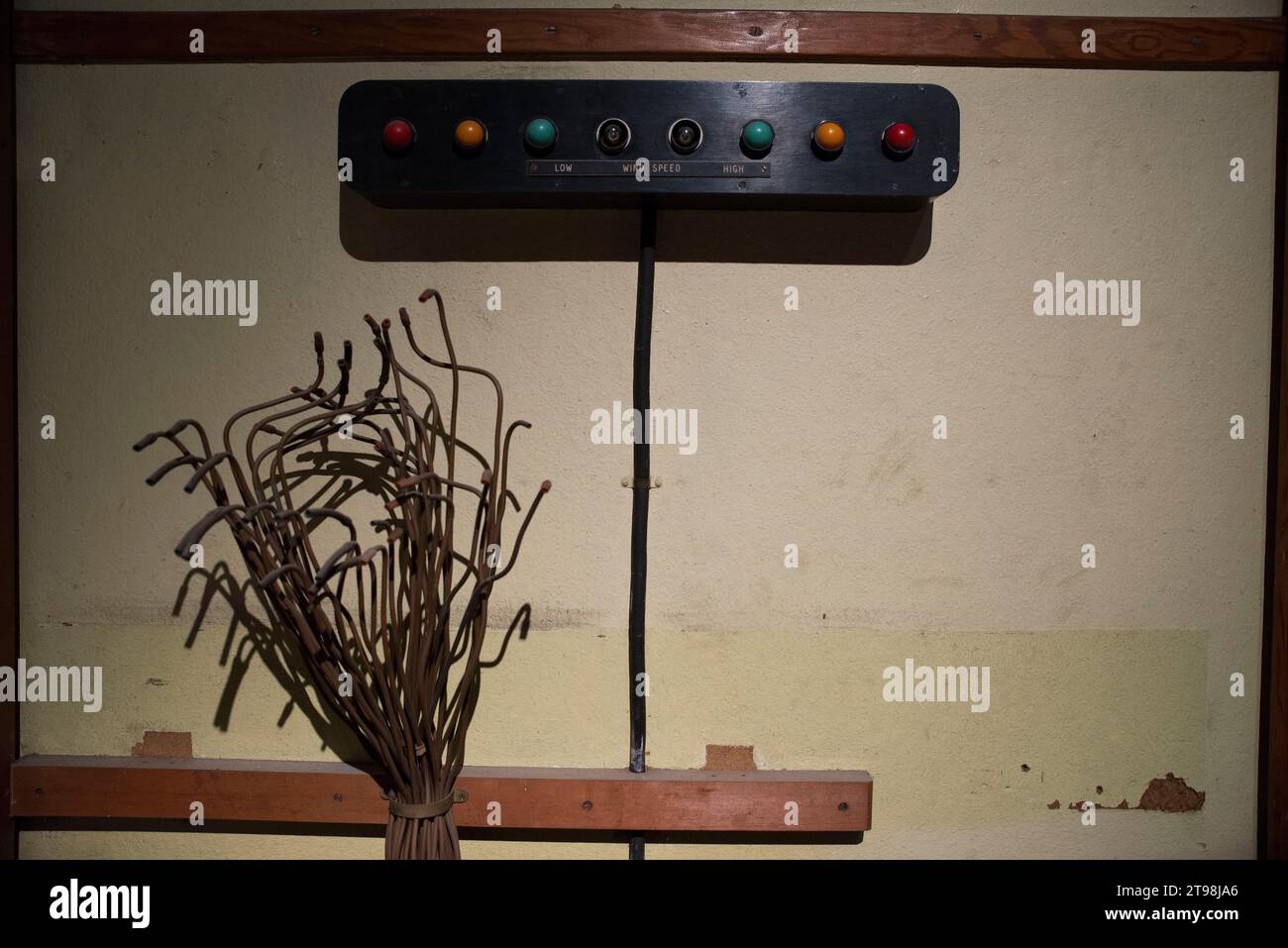 Wind speed controller in the control room of a vintage wind tunnel ...