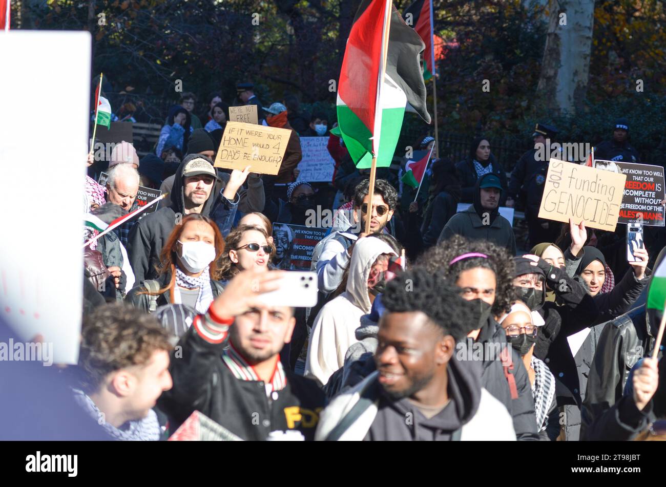 New York City, United States. 23rd November, 2023. Demonstrrators are ...