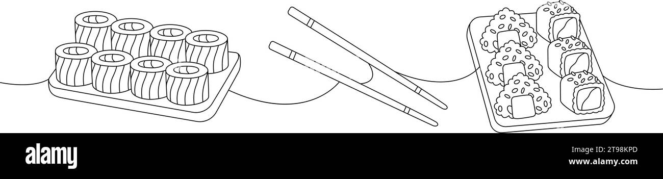 Sushi set. Japanese cuisine, traditional food one line drawing ...