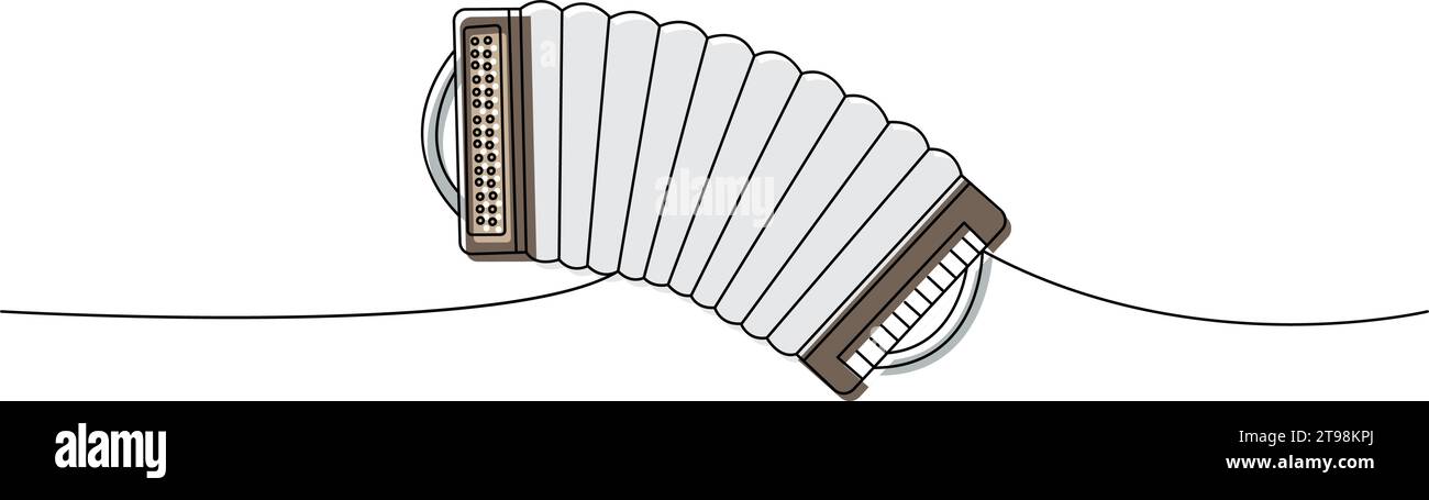Accordion one line colored continuous drawing. Musical instruments ...