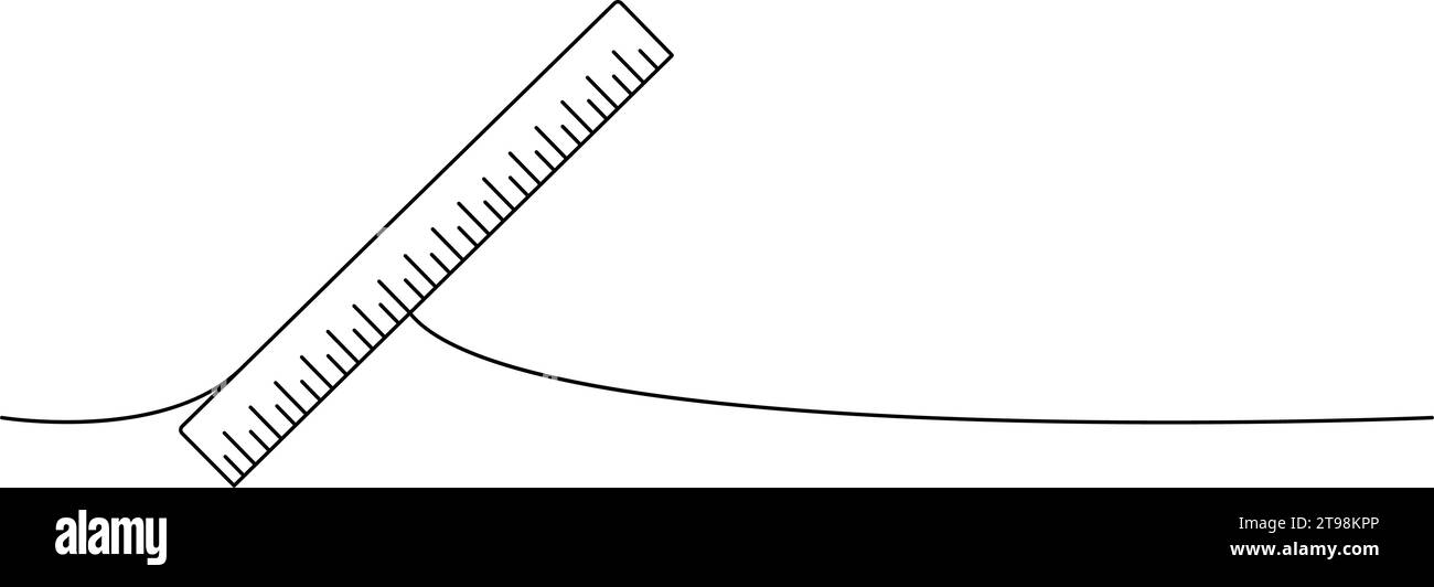 School ruler scale, office supplies one line continuous drawing. Back ...
