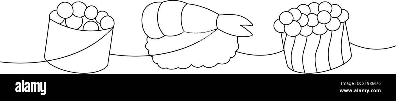 Sushi and rolls set. Japanese cuisine, traditional food one line ...