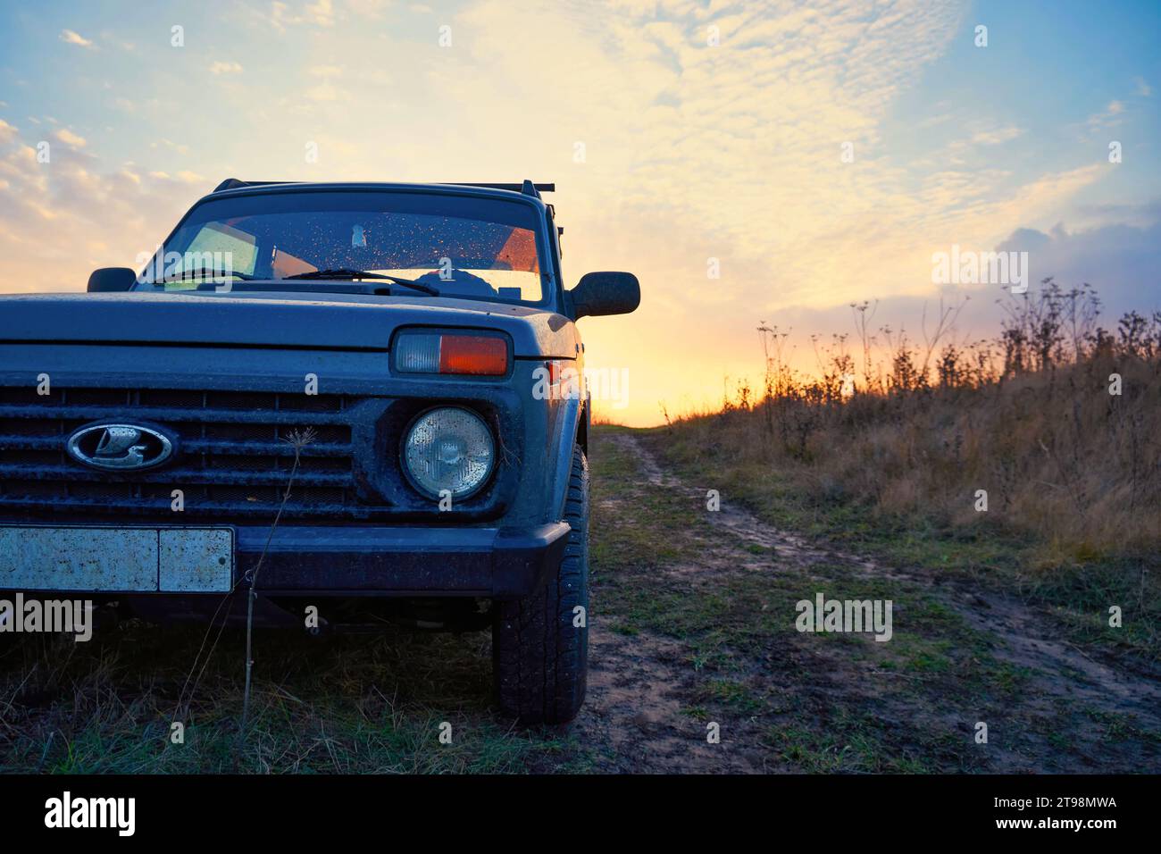 Ryazan, Russia - November 15, 2023: Russian SUV Lada Niva 4x4 at sunset ...