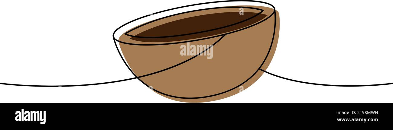 Bowl of soy one line colored continuous drawing. Japanese cuisine ...