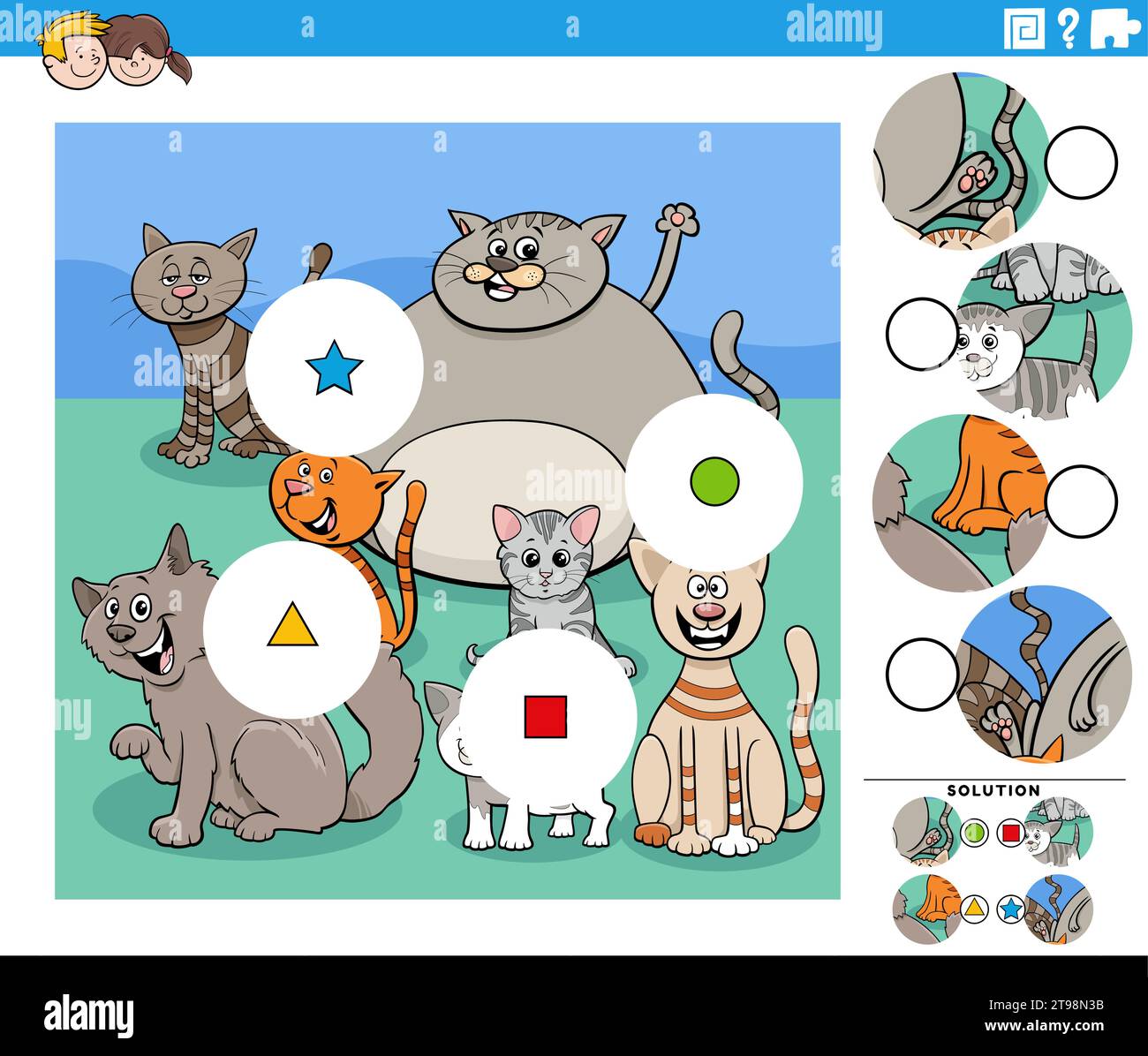 Cartoon illustration of educational match the pieces jigsaw puzzle ...