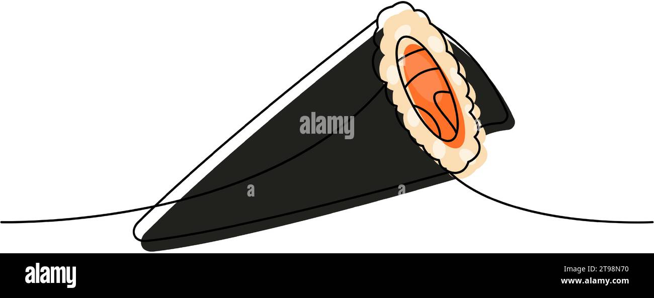 Sake hand roll, sake temaki one line colored continuous drawing ...