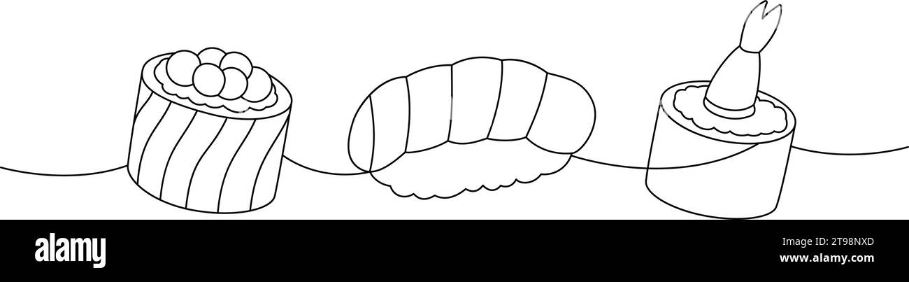 Seafood sushi rolls. Japanese cuisine, traditional food one line ...