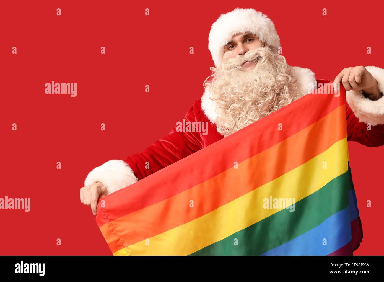 Santa Claus with LGBT flag on red background Stock Photo - Alamy