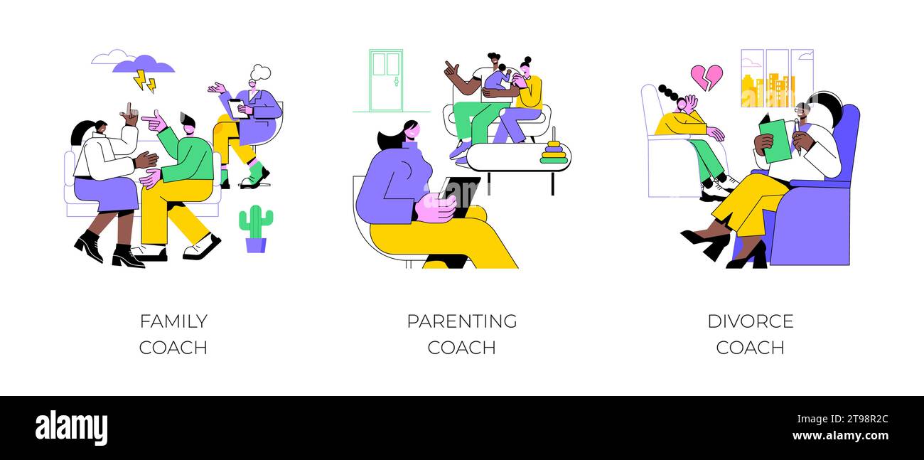 Family coach isolated cartoon vector illustrations set. Experienced ...