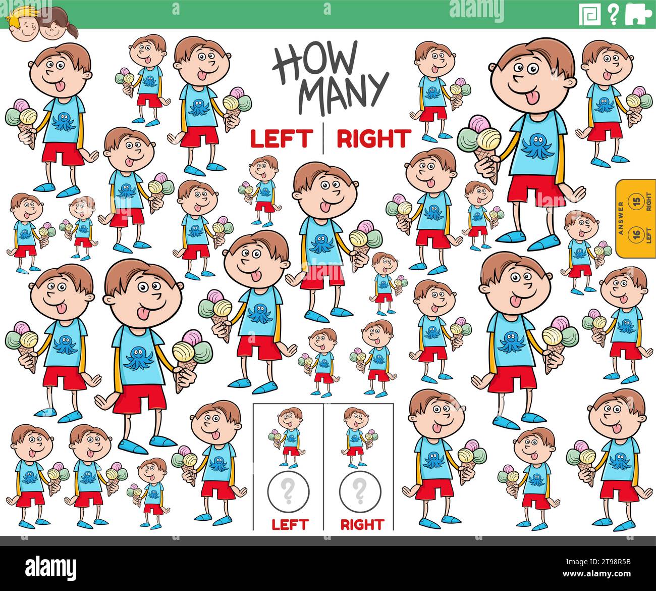 Cartoon illustration of educational game of counting left and right ...