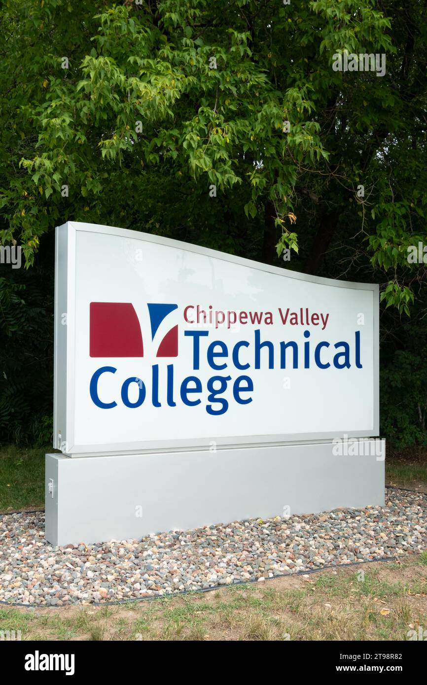 RIVER FALLS, WI, USA - JULY 22, 2023: Entrance sign on the campus of Chippewa Valley Technical ...