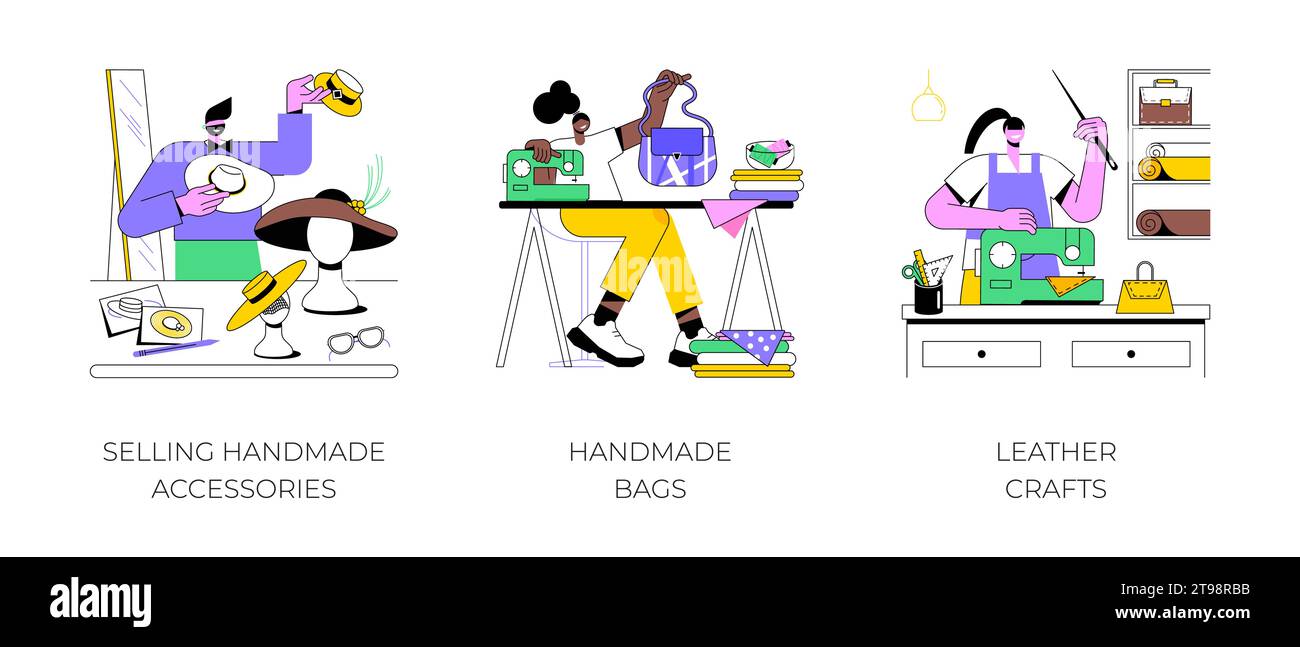 Selling handmade accessories isolated cartoon vector illustrations set ...