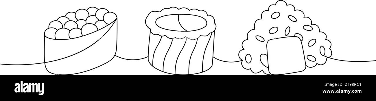 Sushi rolls set. Japanese cuisine, traditional food one line drawing ...