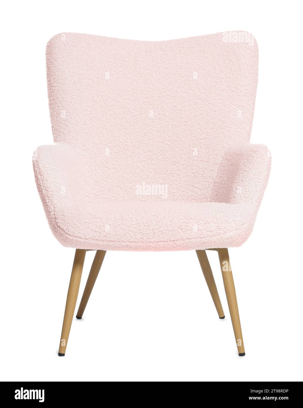 One comfortable misty rose color armchair isolated on white Stock Photo ...