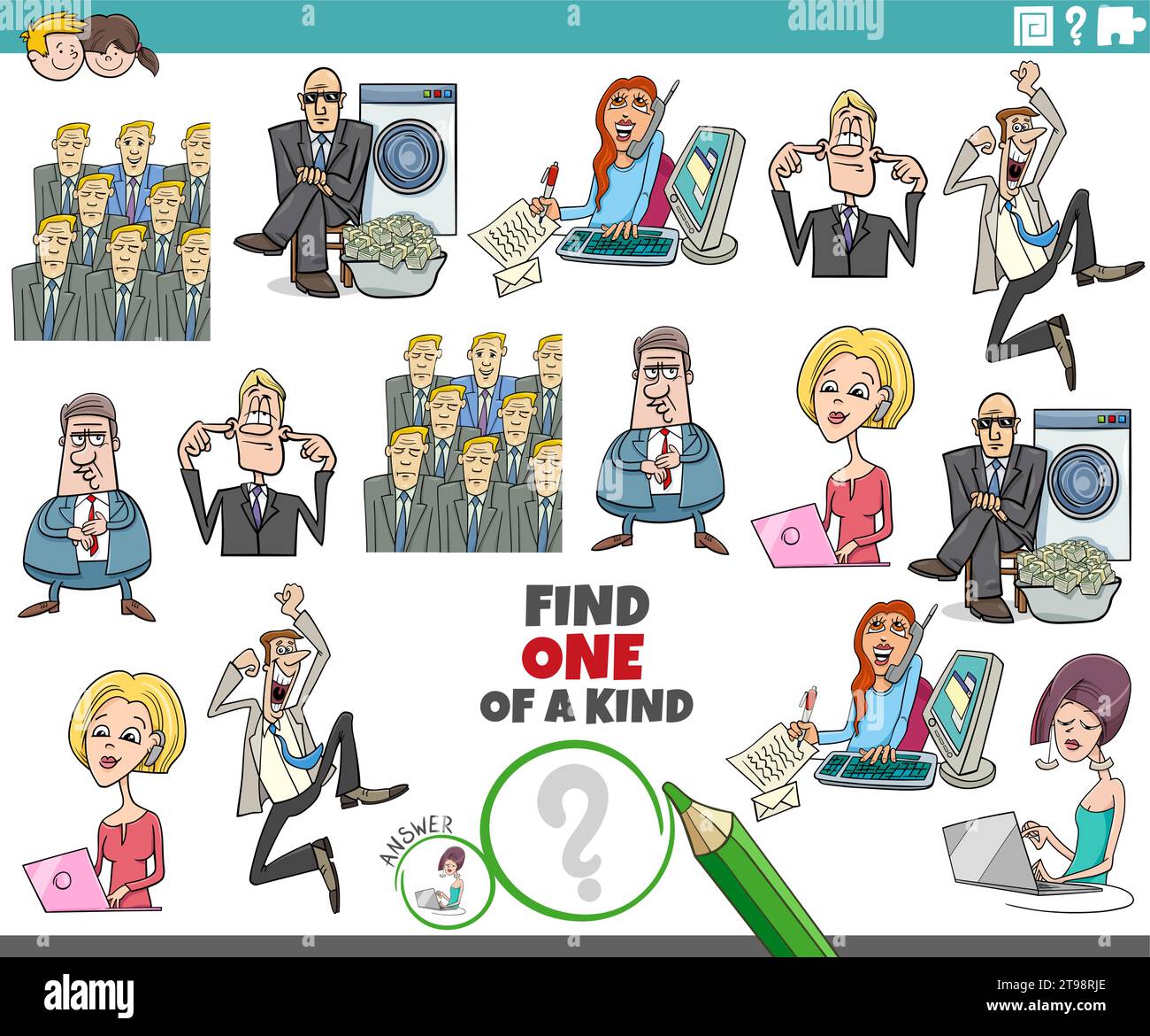 Cartoon illustration of find one of a kind picture educational activity ...