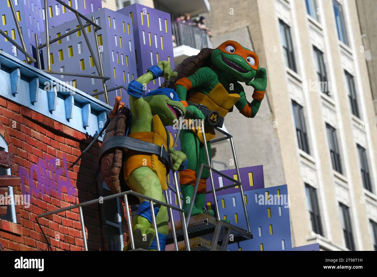 New York, USA. 23rd Nov, 2023. Two of the four Teenage Ninja Turtles ...