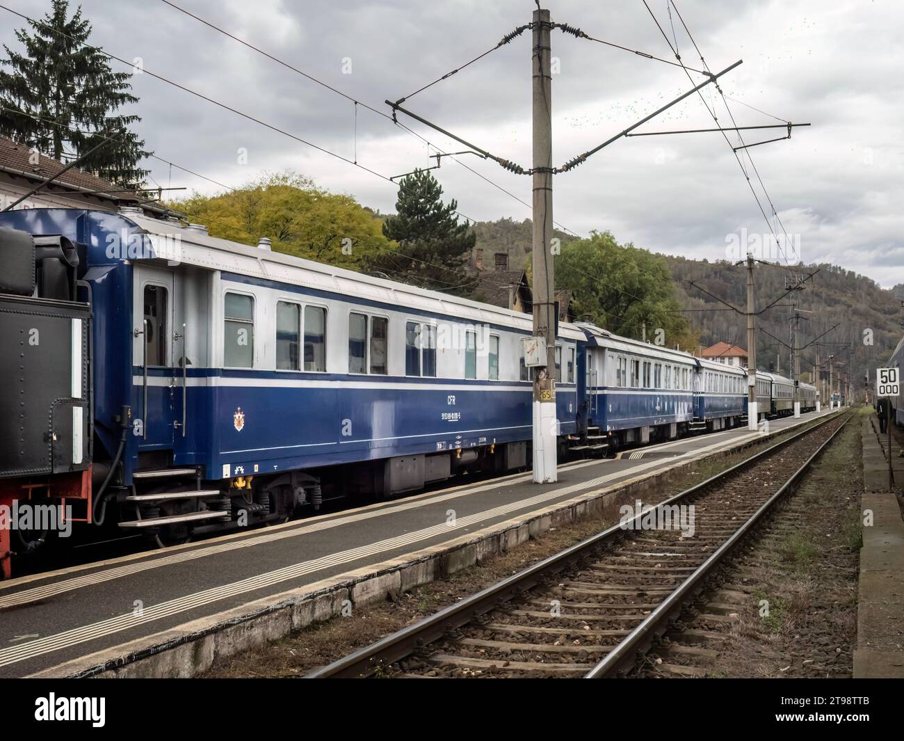 The vintage royal train in Petrosani station, Hunedoara, Romania. This ...