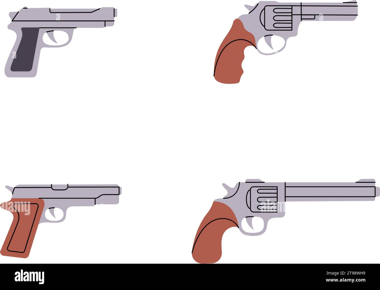 Set of revolvers, pistols. Military weapons silhouettes. Various modern ...