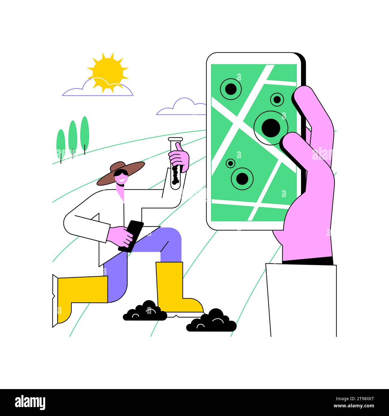 Soil sampling isolated cartoon vector illustrations. Farmer with tablet ...