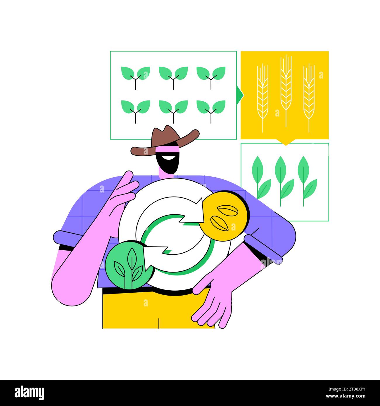 Rotating crops isolated cartoon vector illustrations. Smiling man on ...