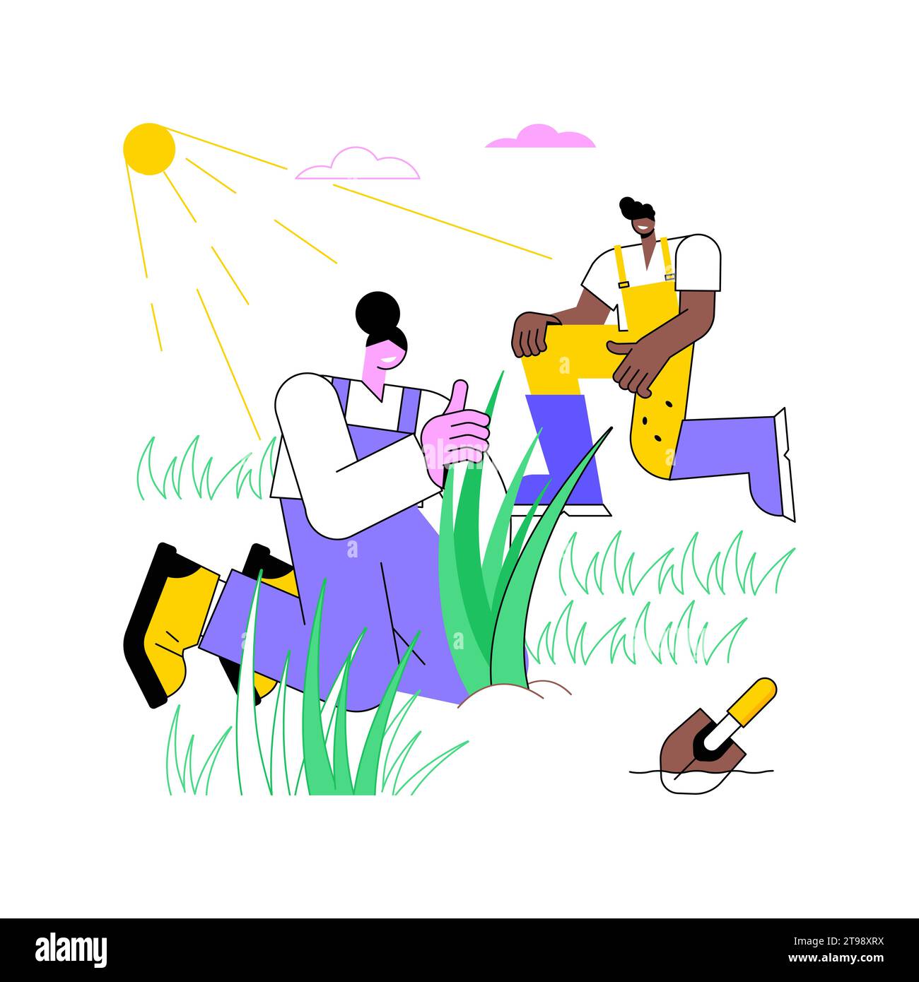 Planting cover crops isolated cartoon vector illustrations. Couple ...