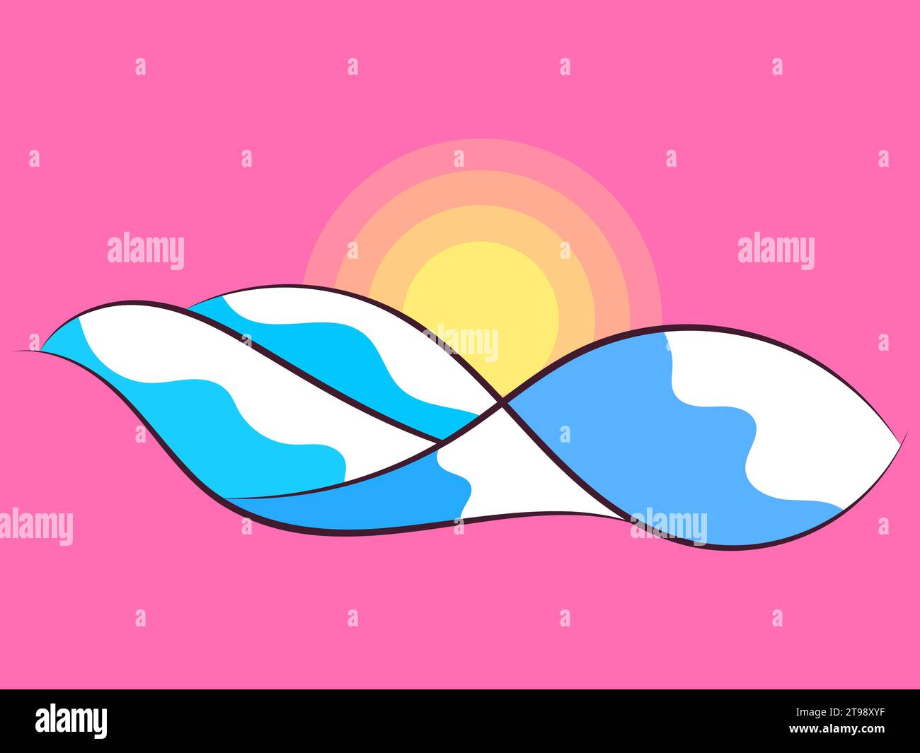 Winter landscape with snowy hills in line art style. Mountain sunrise ...