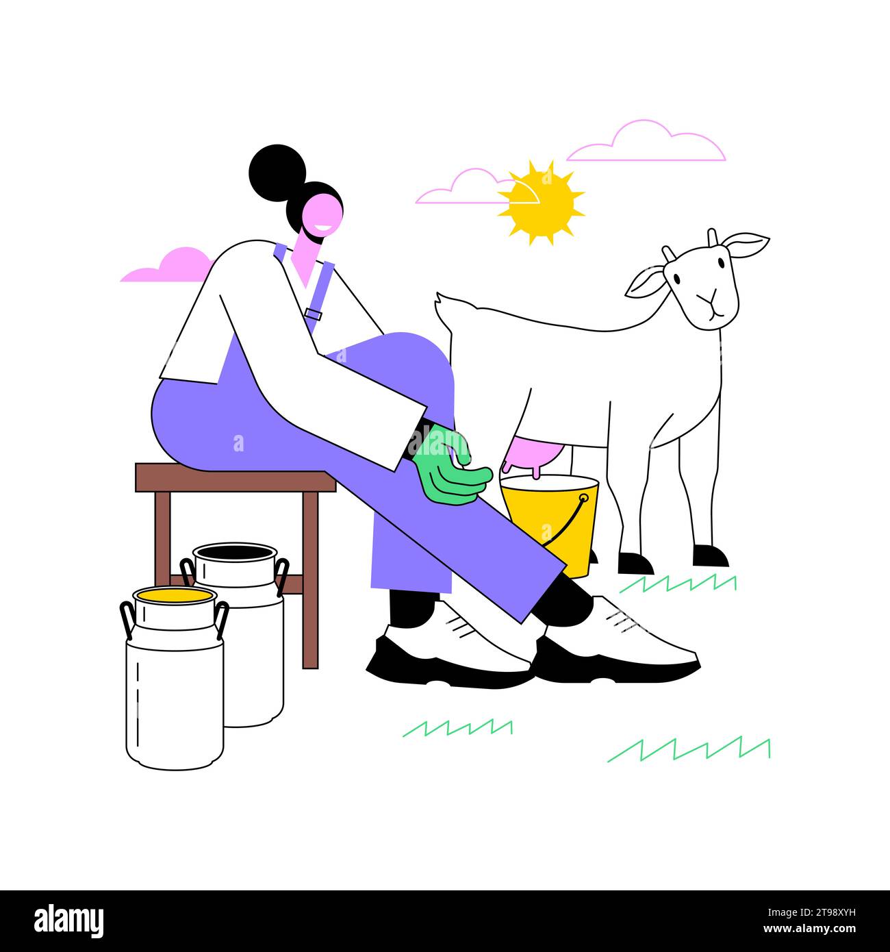 Organic Goat Milk Isolated Cartoon Vector Illustrations Young Farmer Milks A Goat Modern