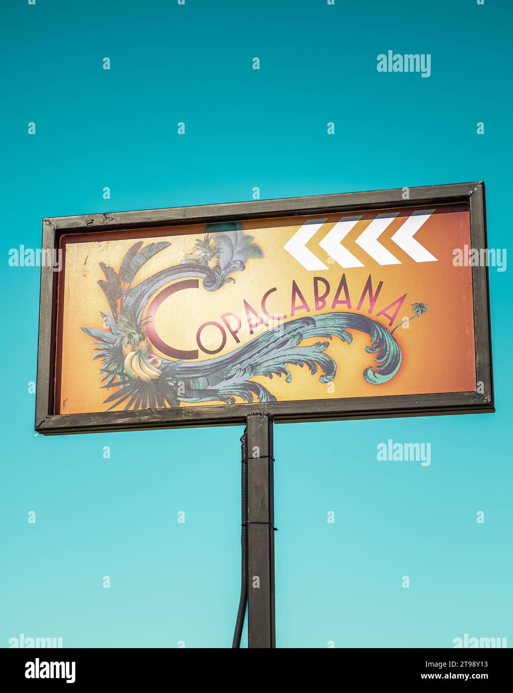Copacabana sign on the beach. Copacabana restaurant. The world's famous ...