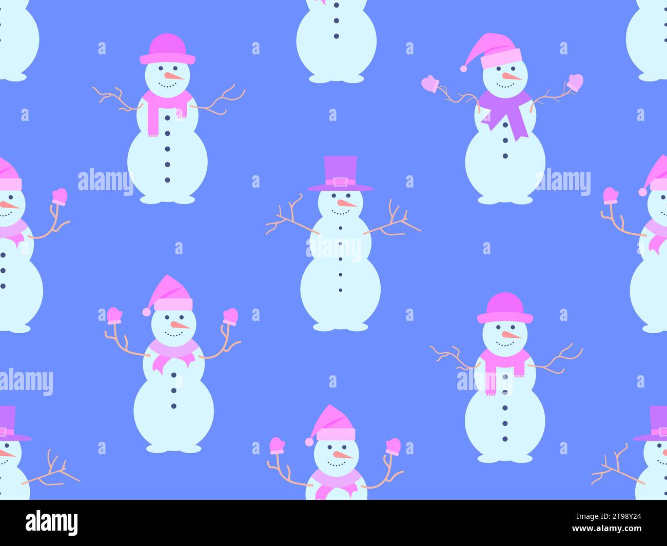 Christmas seamless pattern with snowmen made from three snowballs. A ...