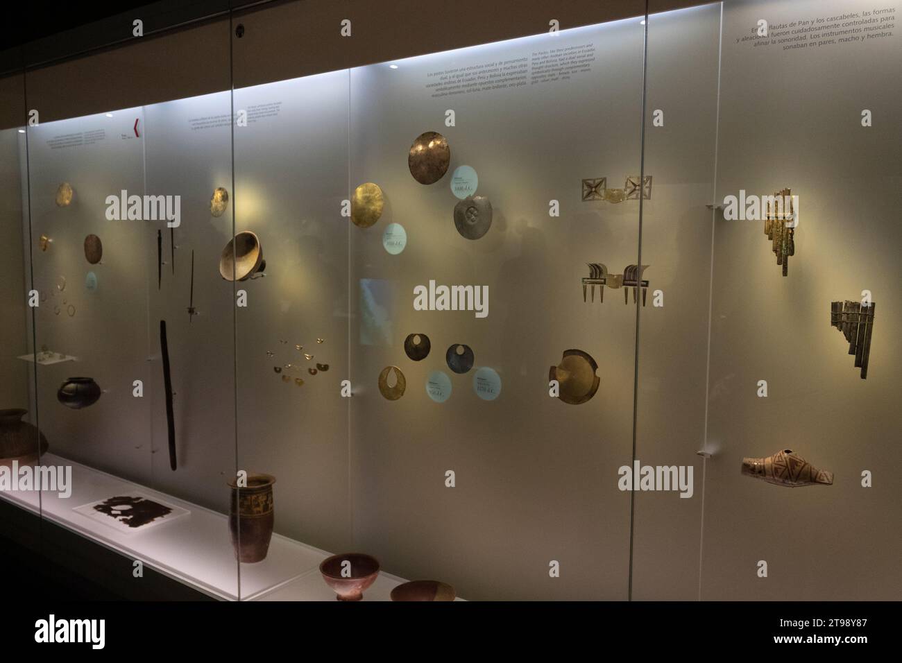 Colombian golden museum showcase with ancient indigenous golden pieces ...