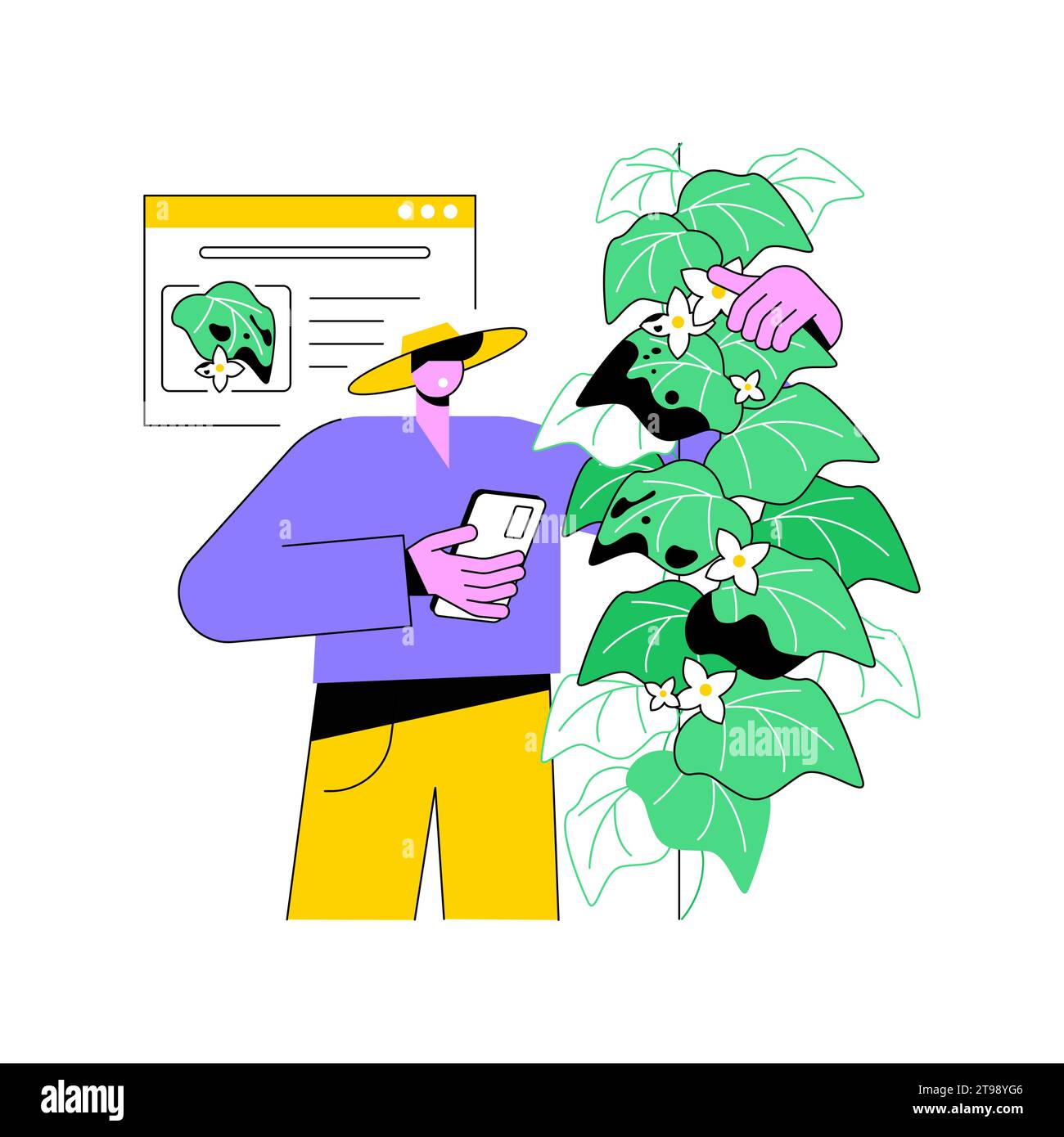 Crop diseases detection isolated cartoon vector illustrations. Farmer ...