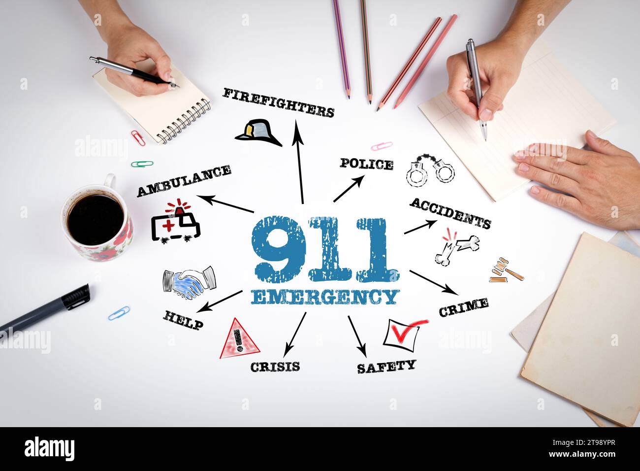 911 Emergency Concept. The meeting at the white office table Stock ...