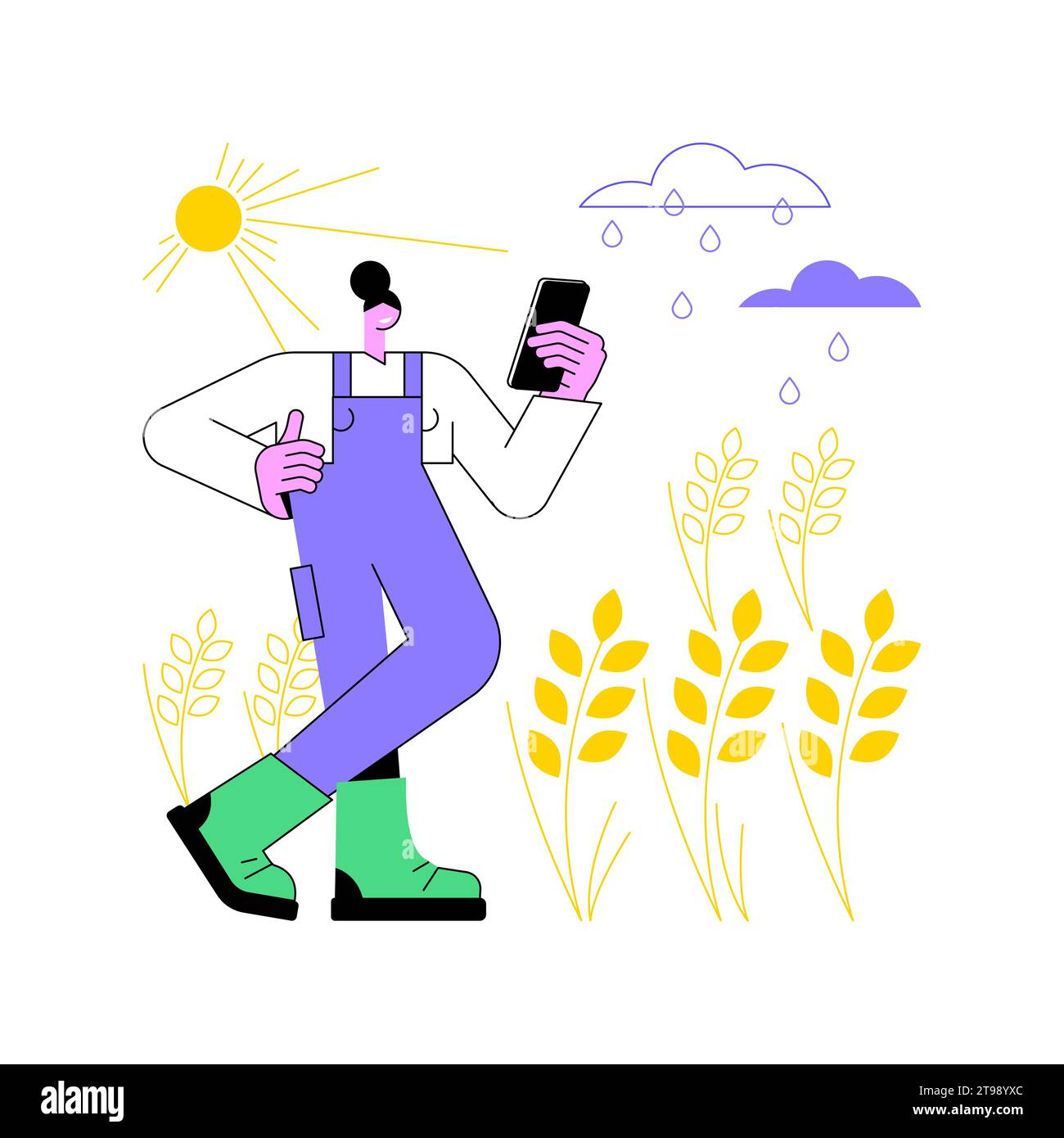 Weather conditions isolated cartoon vector illustrations. Farmer with ...