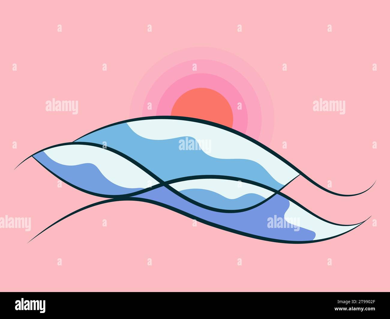 Winter landscape with snowy hills in line art style. Mountain sunrise ...