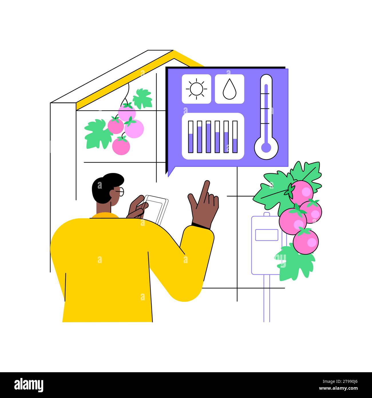 Crop monitoring isolated cartoon vector illustrations. Farmer using ...