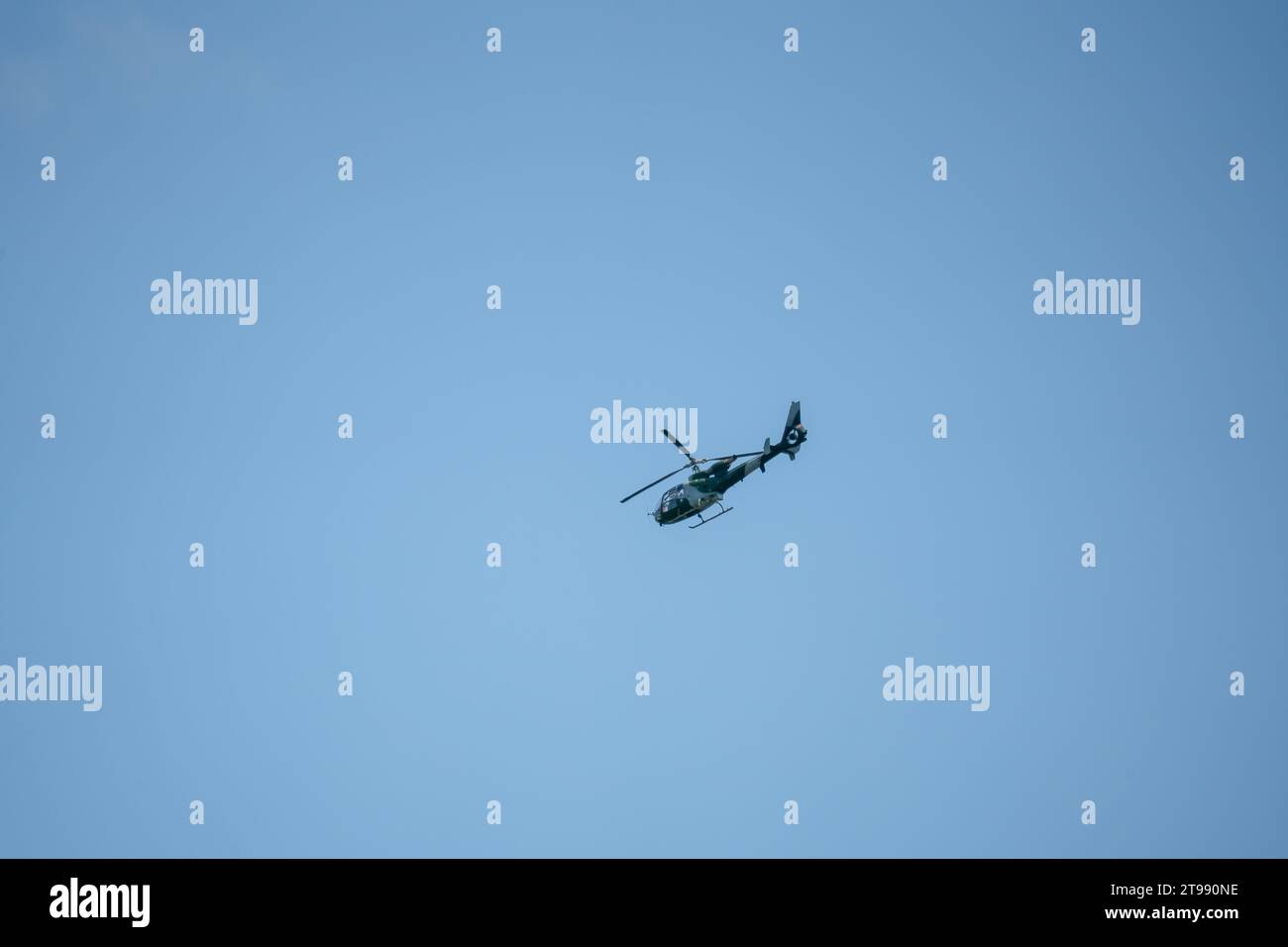 British army Westland Gazelle helicopter flying in a blue sky Stock Photo - Alamy