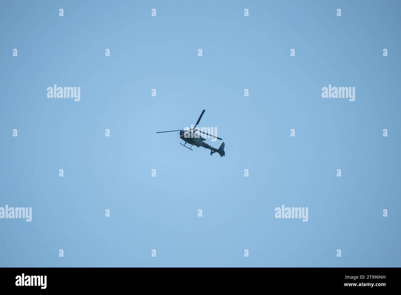 British army Westland Gazelle helicopter flying in a blue sky Stock Photo - Alamy